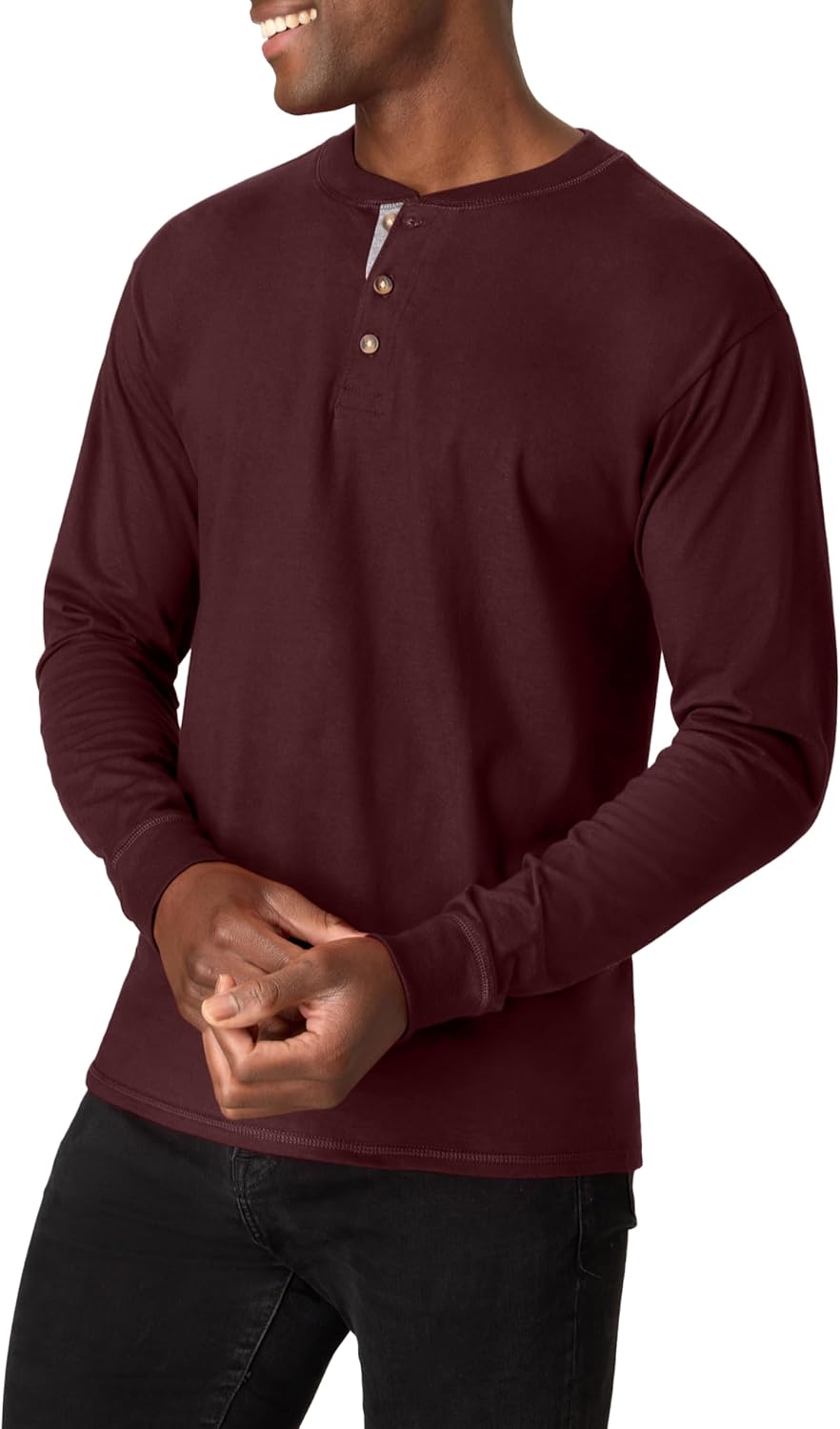 Hanes T Beefyt Henley, Men's Cotton Long Sleeve Shirts – Georbella