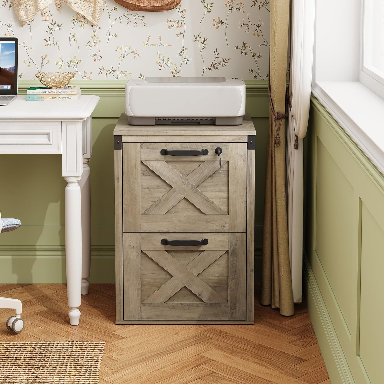 2 Drawer File Cabinet with Lock, Wood Farmhouse Filing Cabinet for ...